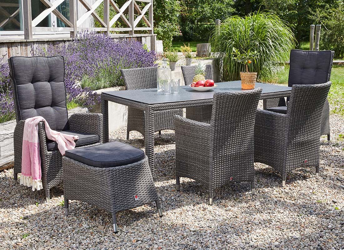 LC Garden Barcelona Gartentisch 180x90cm Alu Glas Keramik Anthrazit Grau Mix